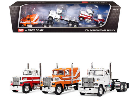 1/64 First Gear 3-Car Set Ford LTL 9000 Day Cab (White, Red & Orange ...