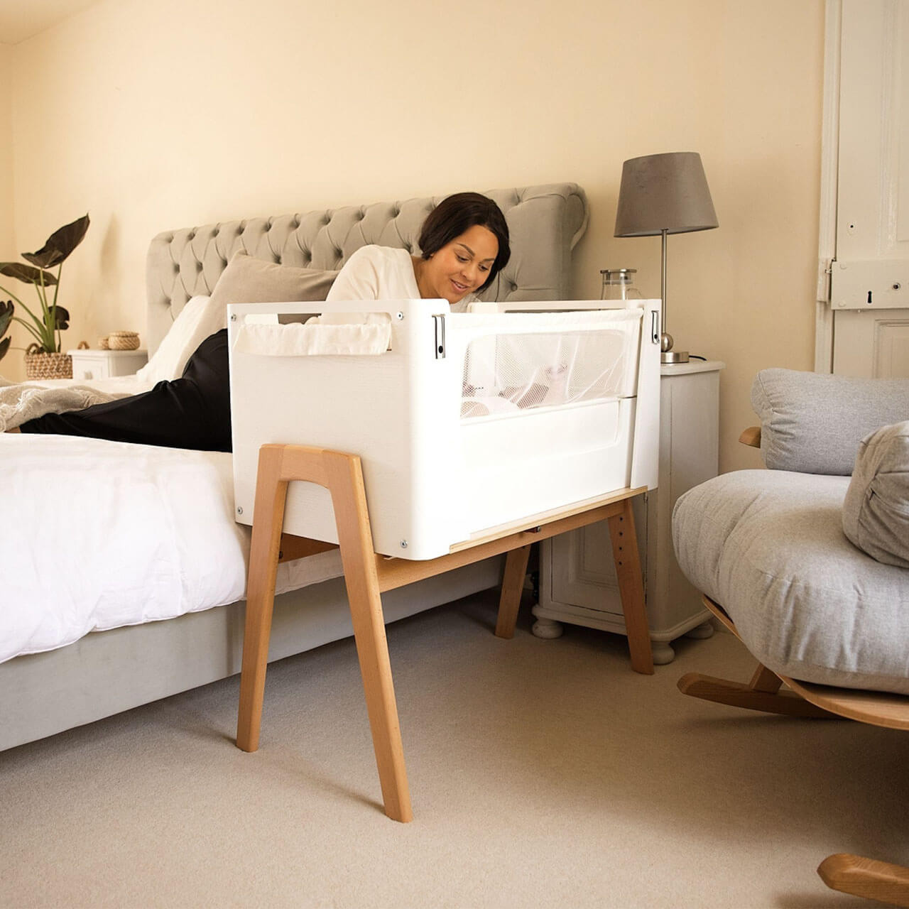 Gaia Baby Hera Bedside Crib with Mattress - Scandi White/Natural Ash ...