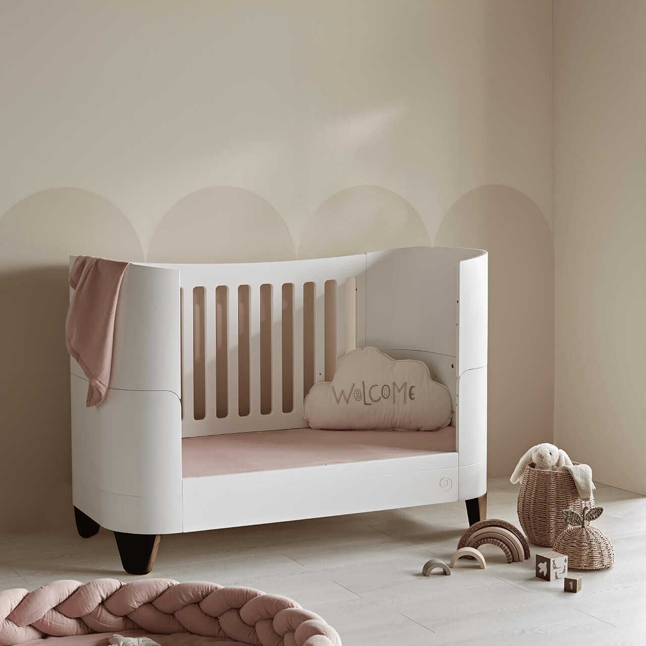Gaia Baby Serena Cot Bed + Bedside Crib - White/Walnut | Winstanleys ...