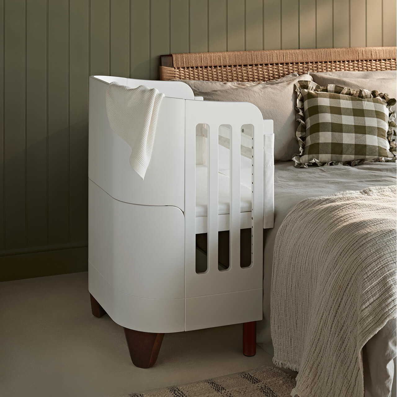Gaia Baby Serena Cot Bed + Bedside Crib - White/Walnut | Winstanleys ...