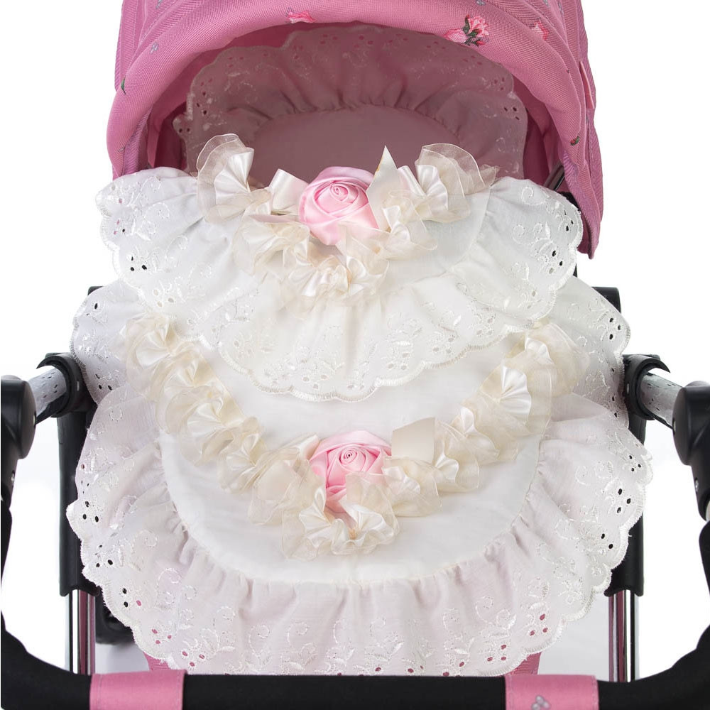 Roma Dolls Pram Bedding Set - Cream with Pink Rose | Winstanleys Pramworld