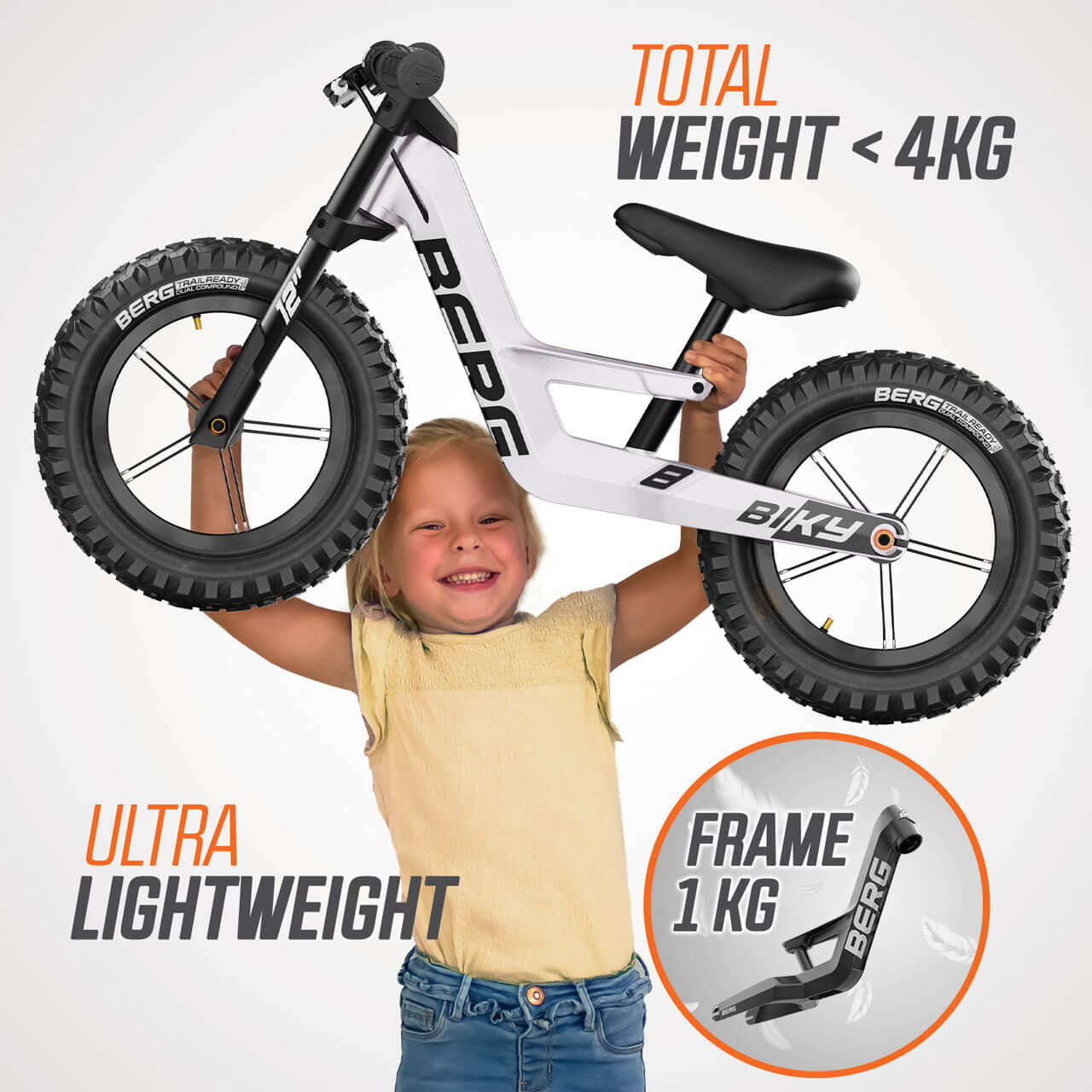BERG Biky Cross Balance Bike with Handbrake - White | Winstanleys Pramworld