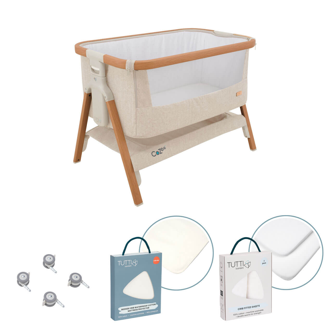 Tutti Bambini CoZee® Air Bedside Crib - Scandinavian Walnut/Ecru ...
