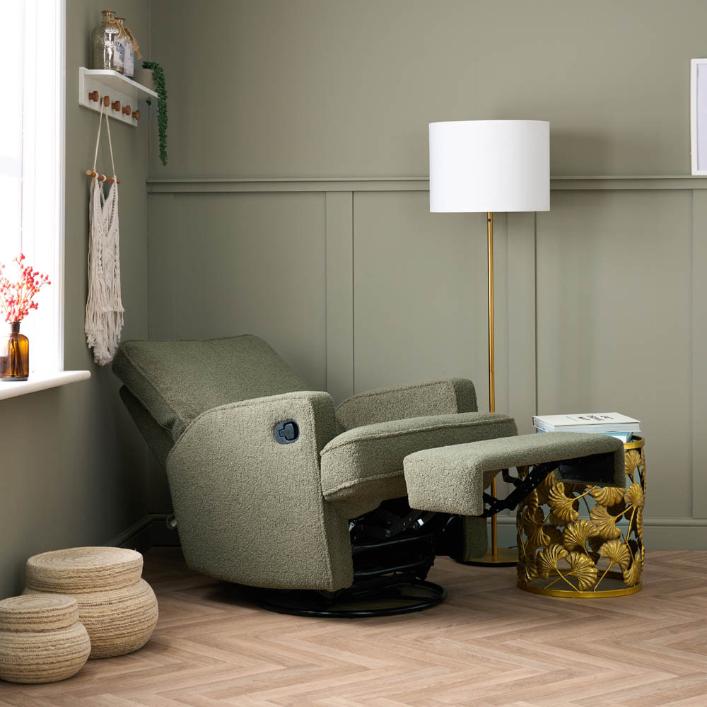 Obaby Madison Swivel Glider Recliner Chair - Teddy Fabric Olive ...