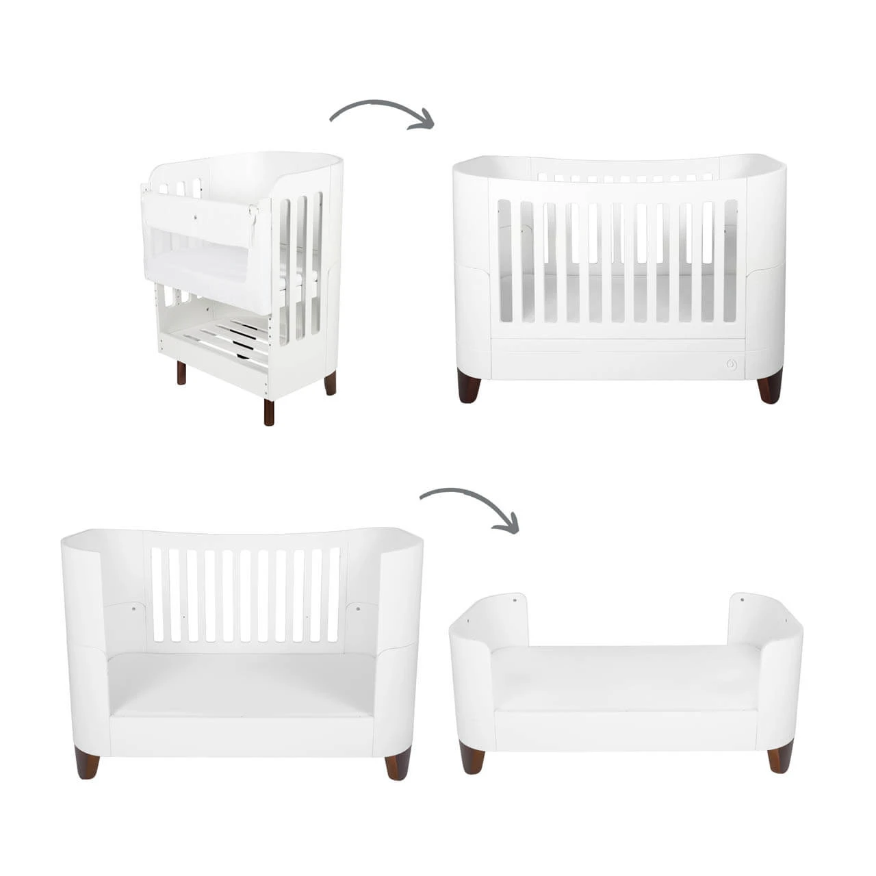 Gaia Baby Serena Cot Bed + Bedside Crib - White/Walnut | Winstanleys ...
