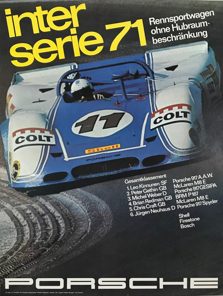 Porsche Interserie 71 by Reichert Original 1971 Vintage German Strenger ...