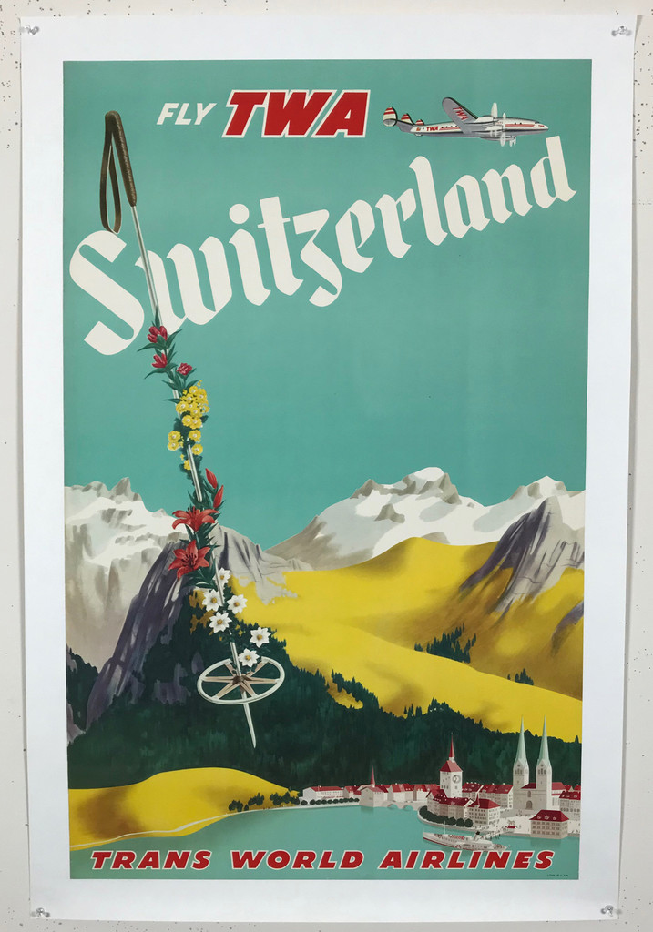 Fly TWA Switzerland Original 1952 Vintage American Passenger Plane ...