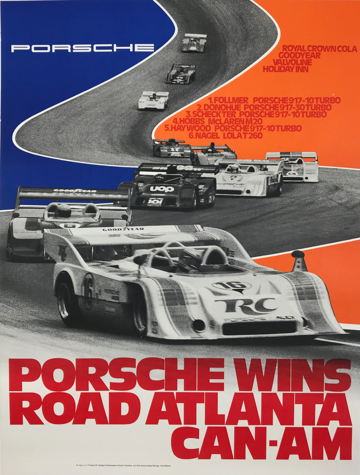 Porsche Wins Road Atlanta Can Am by Reichert Original Vintage German ...