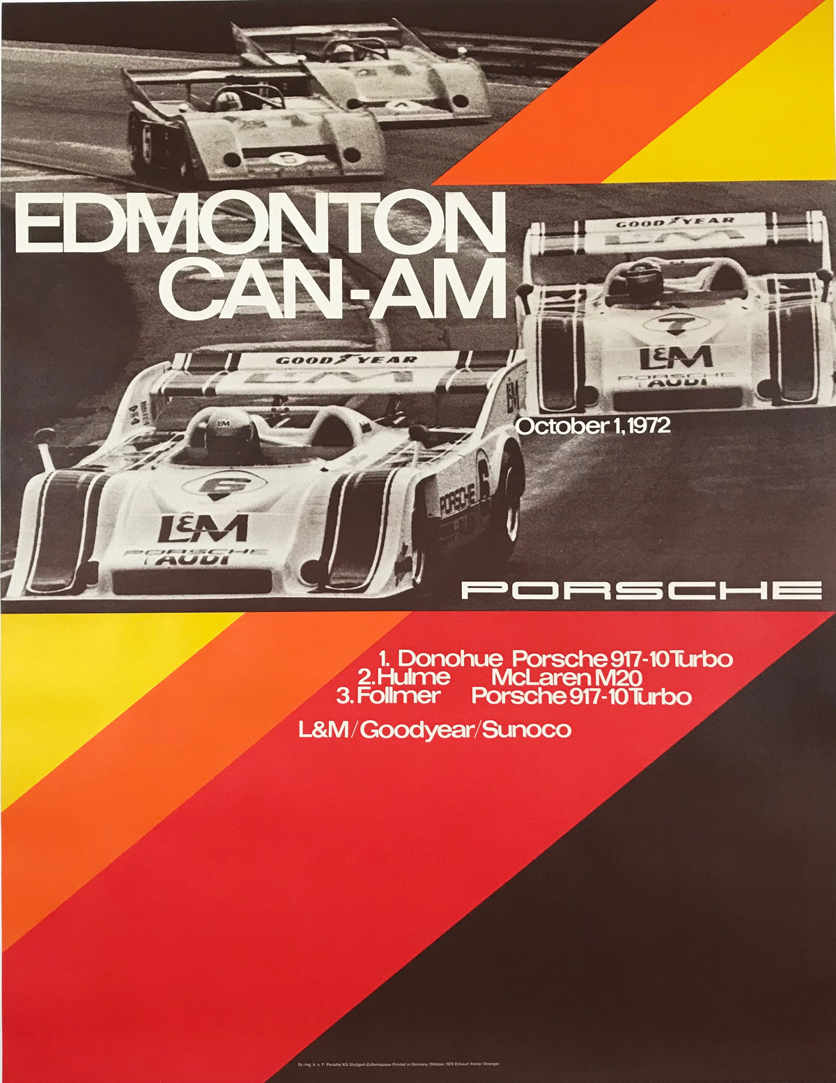 Edmonton Can Am Porsche Original 1972 Vintage German Strenger Printing ...