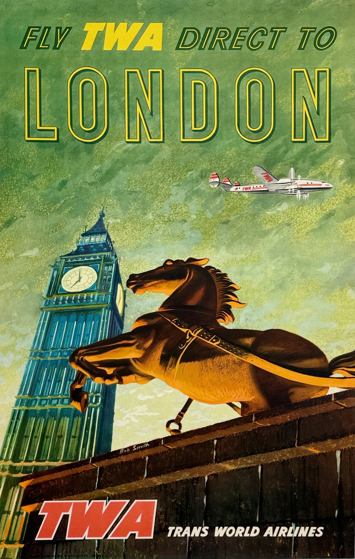 Fly TWA Direct To London Poster by Bob Smith Original 1950 Vintage ...