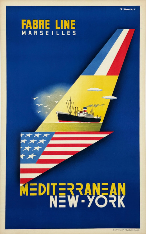 Fabre Line Marseilles Mediterranean New York Poster by Tonelli Original ...