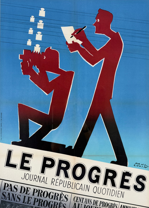 Le Progres Poster By Colin Original 1954 French Newspaper Ad Linen Backed.