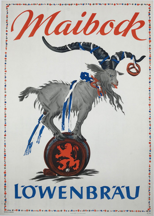 Lowenbrau Maibock Poster By Diez Original 1954 German Beer Ad Linen Backed.