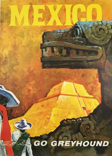 Mexico Go Greyhound Bus Line travel poster art