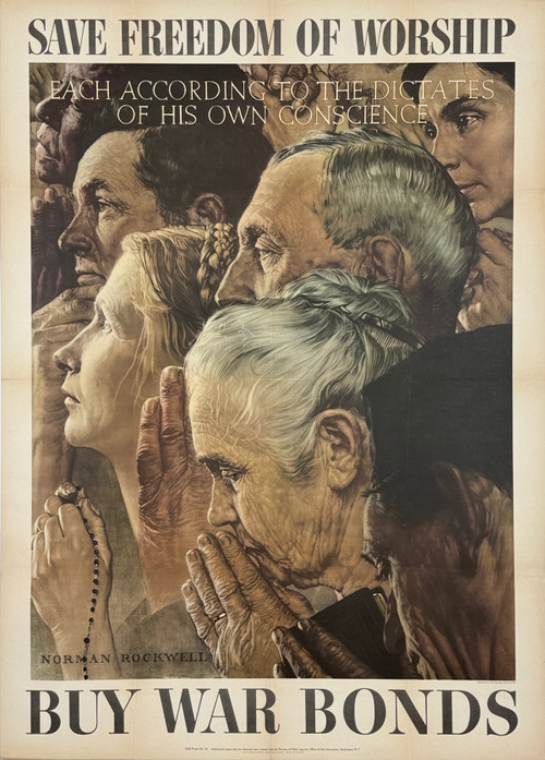 Save Freedom of Worship Poster By Rockwell Original 1943 USA War ...