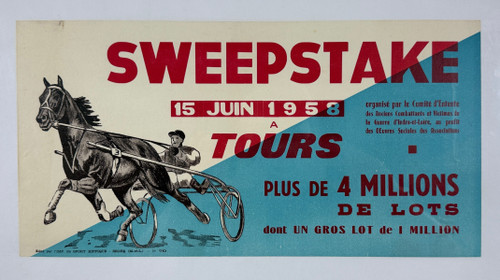 Harness Racing Sweepstake Tour Poster Original 1958 French Horse Racing ...