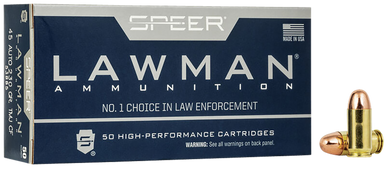Speer Lawman Training Clean-Fire 45 ACP, 230gr TMJ, 50 Rounds, Brass Casing