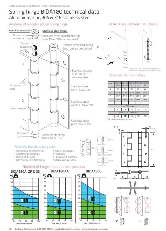 Justor Sugatsune DA 180-38S Double Action Spring Hinge