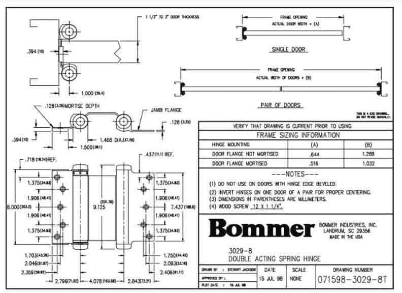 8" Bommer 3029 Double Action Spring Hinge | Swing Door Hinge