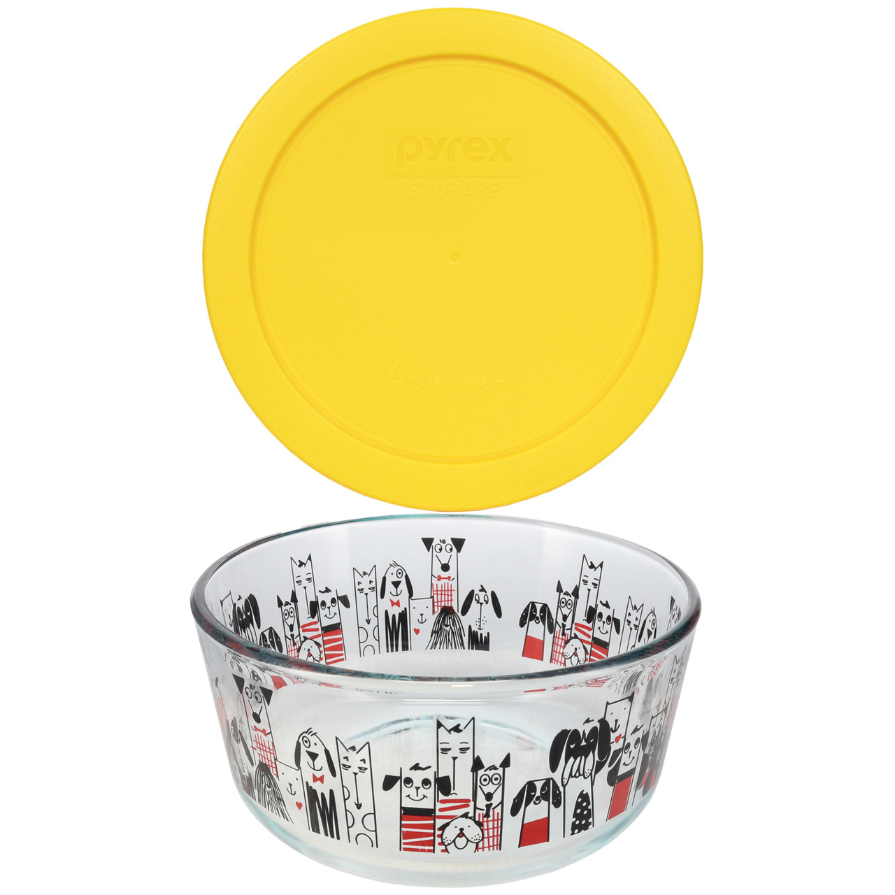 Pyrex 7201 4 Cup City Dogs Glass Bowl & 7201-PC Meyer Lemon Yellow Lid ...