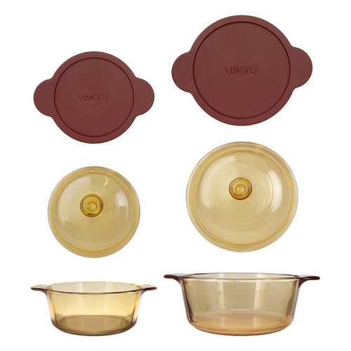 Visions VM2.25 2.25L Amber Glass Casserole Dish with Cranberry Lid and ...