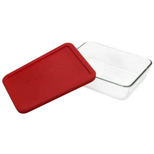 Pyrex 7211 6-Cup Rectangle Glass Food Storage Dish w/ 7211-PC 6-Cup Red ...