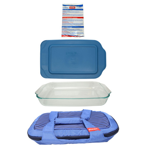 Pyrex Portables Blue Carry Tote w/ (1) Large Hot/Cold Pack, (1) 233 3qt ...