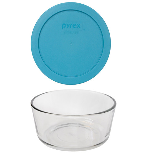 Pyrex (1) 7201 4-Cup Glass Bowl & (1) 7201-PC Teal Blue Lid | Helton ...