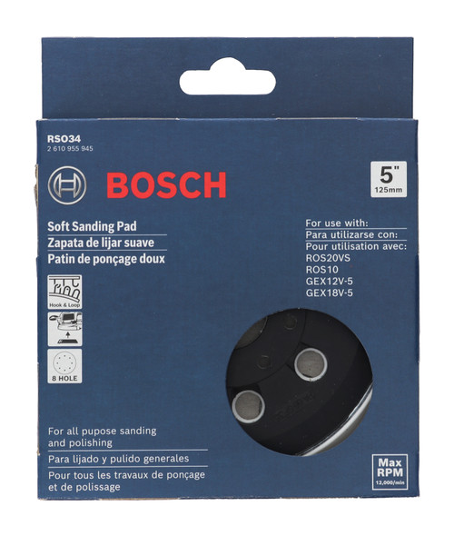 Bosch RS034 5in Soft Hook-And-Loop Sanding Pad for Sanders ROS10 and ...