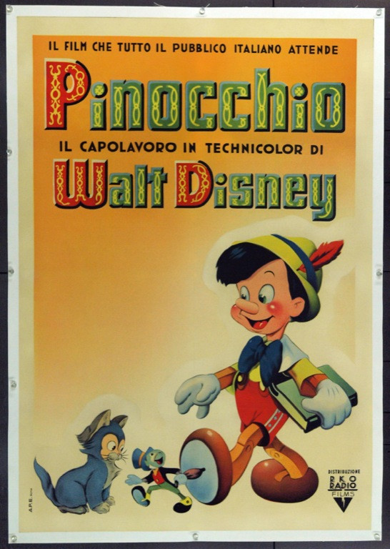Original Pinocchio (1940) movie poster in VF+ condition for $1000