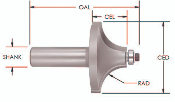 3˝ x 1-1/2˝ Carbide Tipped Beading Router Bit 1-1/8 Radius - CleBitCo