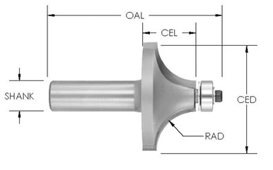 3/4˝ x 1/2˝ Carbide Tipped Roundover Router Bit 1/8 Radius - CleBitCo