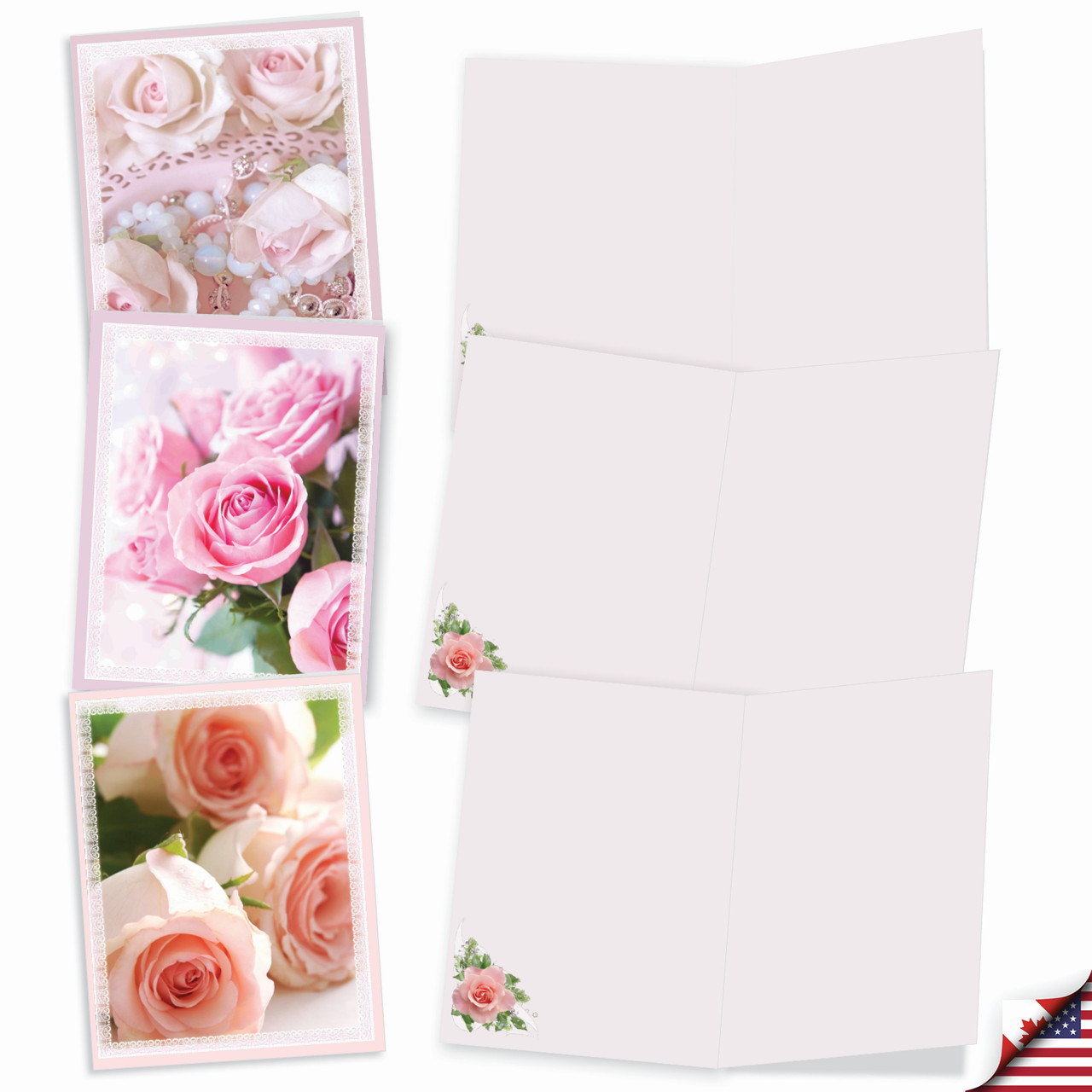 Pink Roses Assorted Set Of Printed Blank All Occasions Notecards