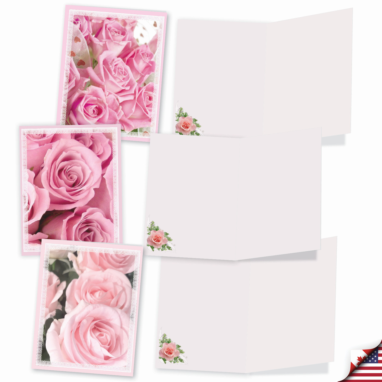 Pink Roses Assorted Set Of Printed Blank All Occasions Notecards