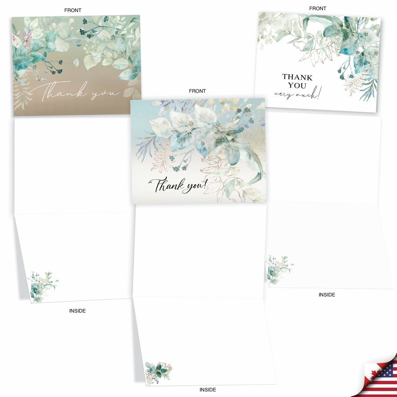 Greenery Gratitude, Assorted Set Of Printed Blank Thank You Notecards ...