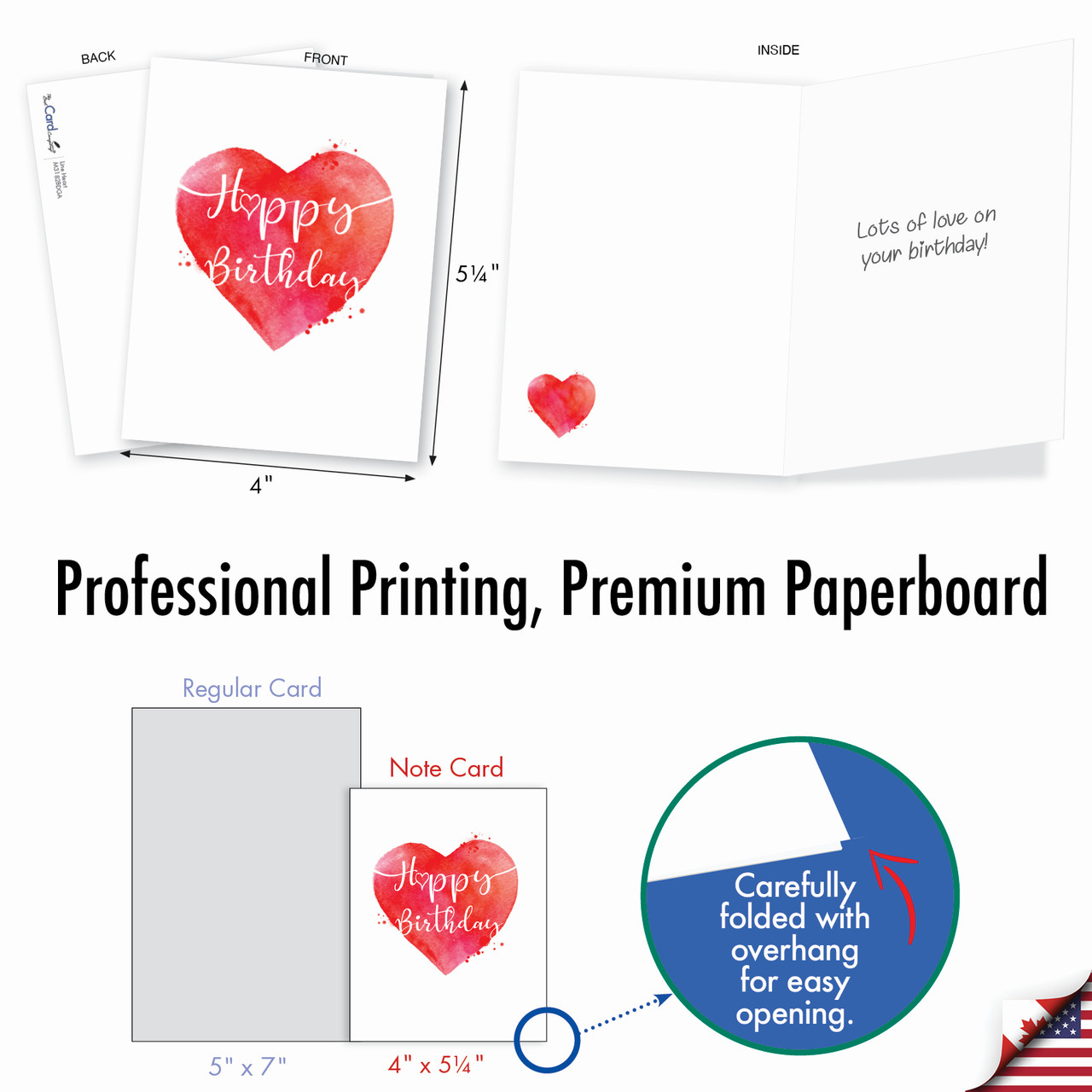 Line Heart, Assorted Set Of Printed Birthday Notecards - AM3182BDG-B2x10 - TheBestCardCompany.com