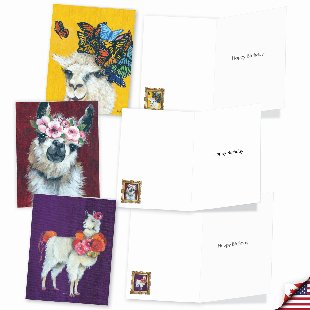 Personality Llamas, Assorted Set Of Printed Birthday Notecards ...