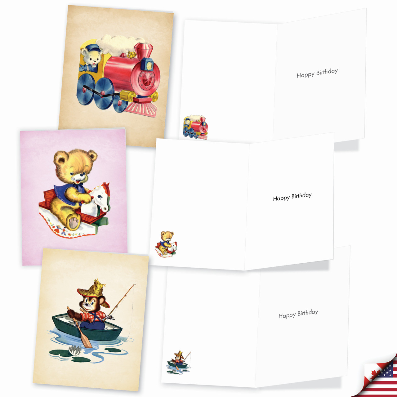 Vintage Bears, Assorted Set Of Printed Birthday Notecards - AM10024BDG ...