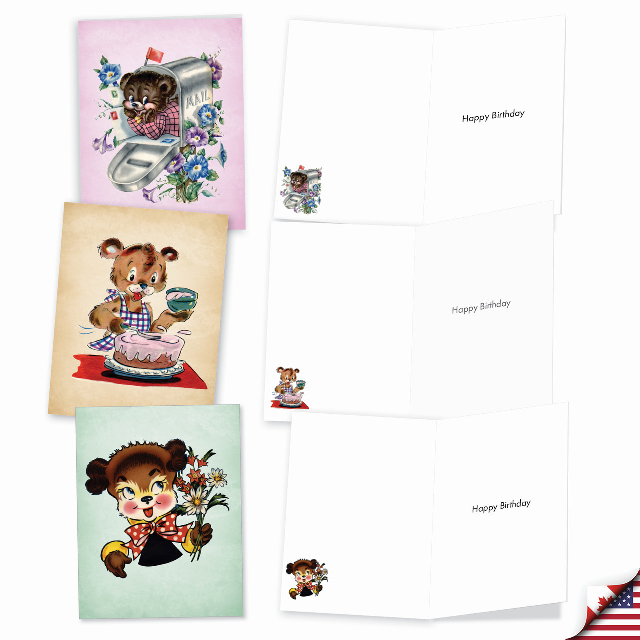 Vintage Bears, Assorted Set Of Printed Birthday Notecards - AM10024BDG ...