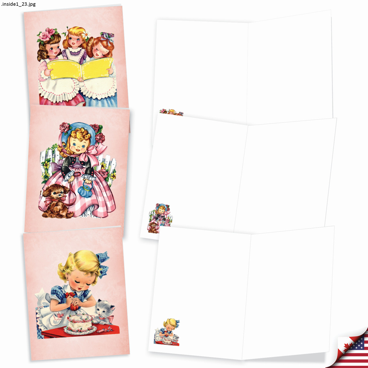 Vintage Girls Assorted Set Of Printed Blank All Occasions Notecards