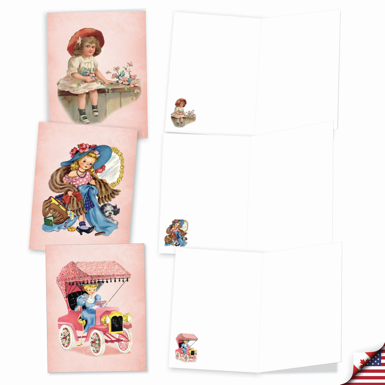 Vintage Girls Assorted Set Of Printed Blank All Occasions Notecards