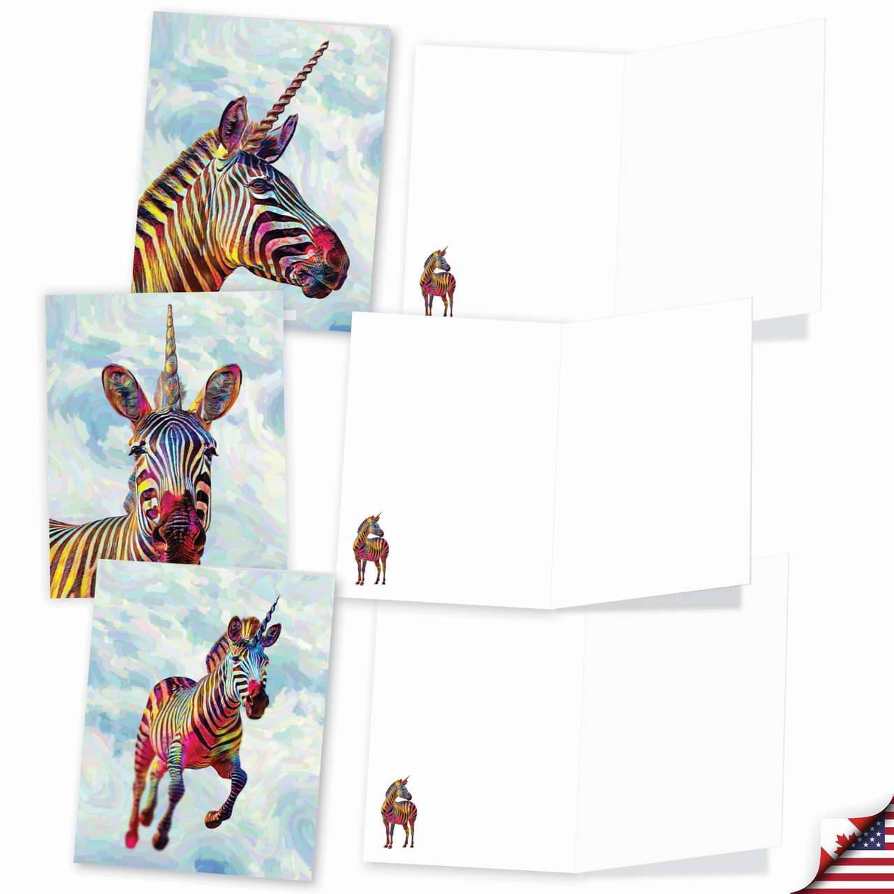 Zebra-corns, Assorted Set Of Printed Blank All Occasions Notecards ...