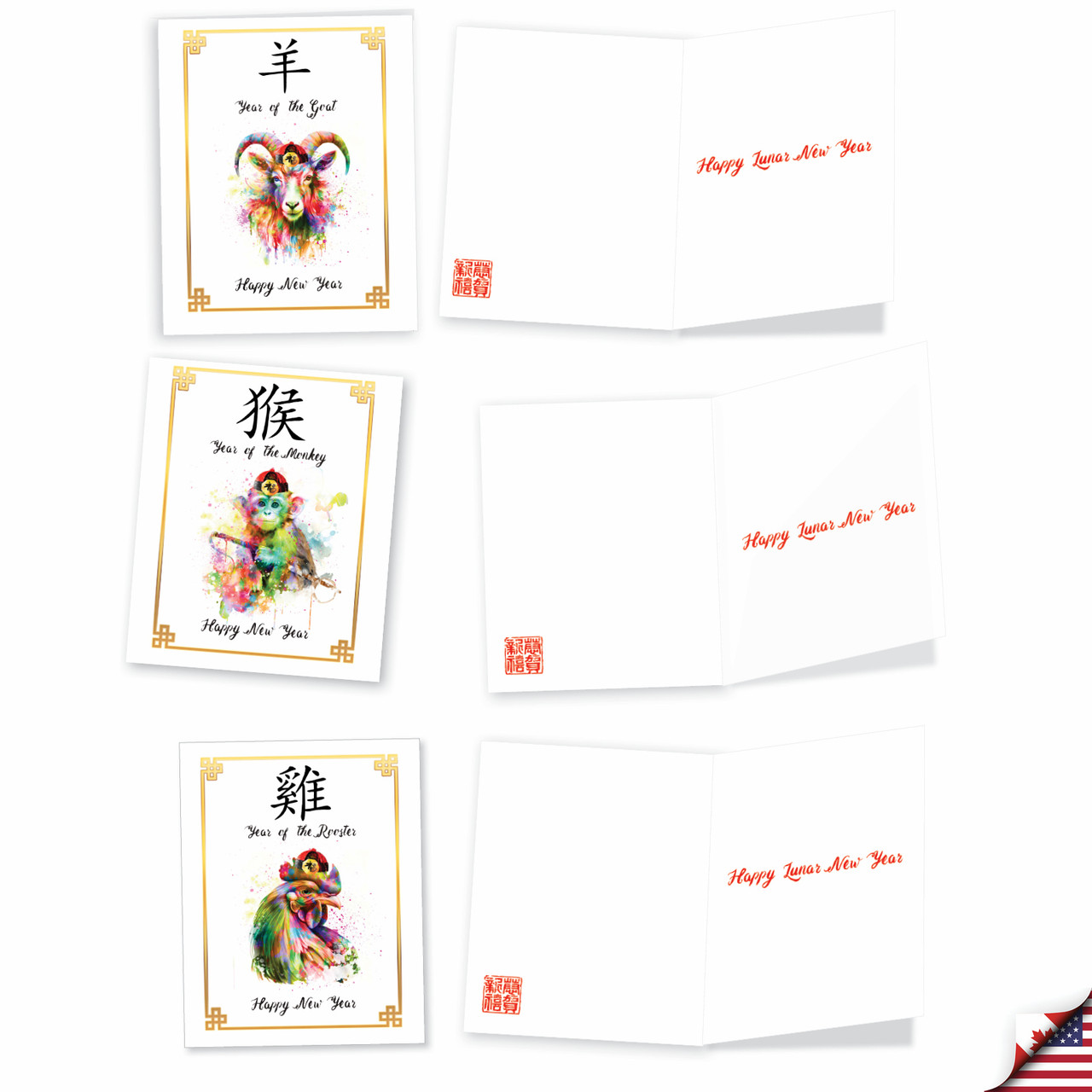 Chinese Zodiac, Assorted Set Of Printed Lunar New Year Notecards ...