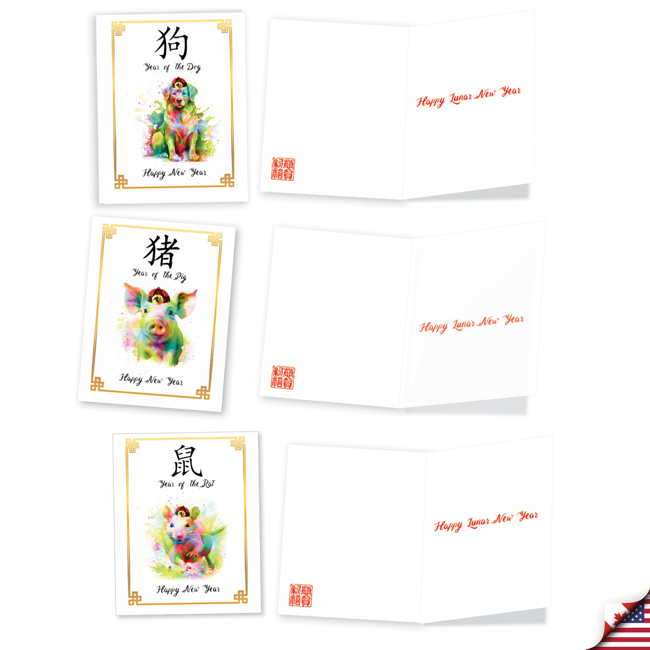 Chinese Zodiac, Assorted Set Of Printed Lunar New Year Notecards ...