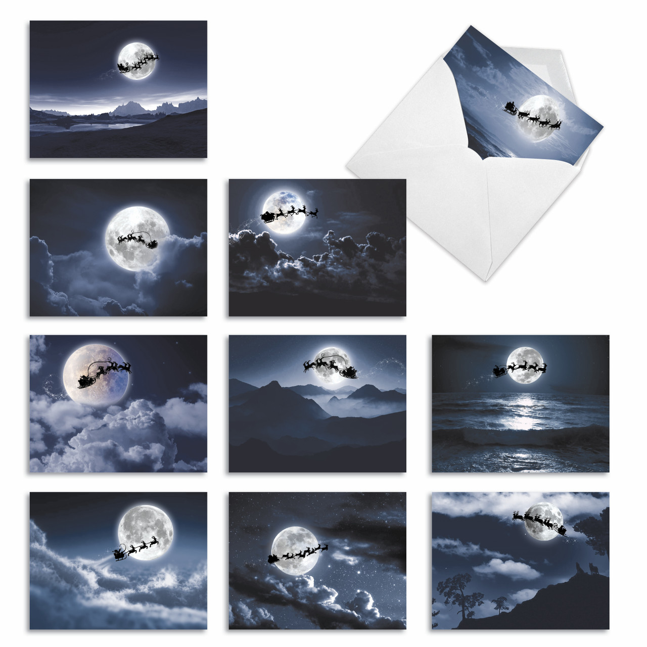 Sleigh Moon Christmas Notecards