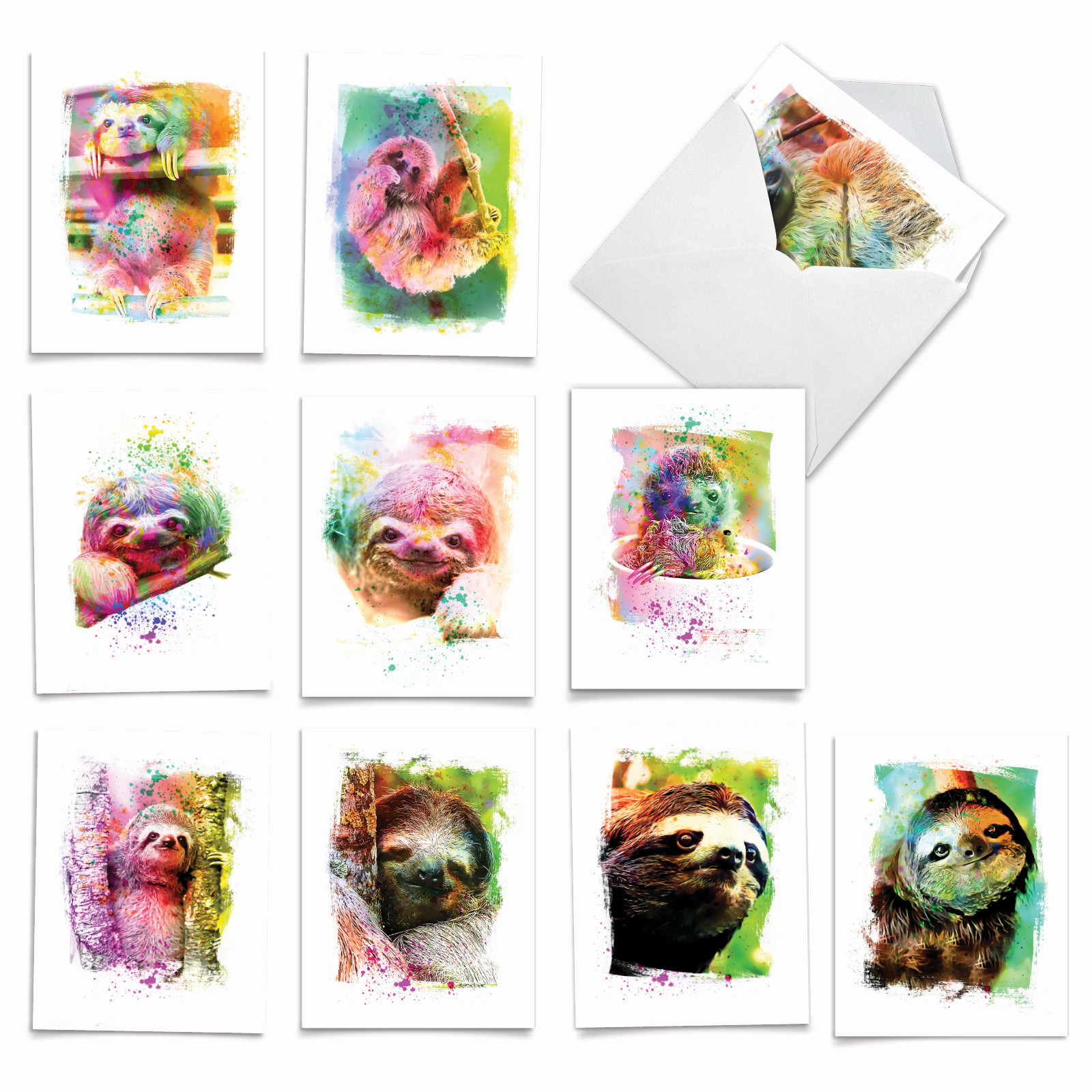 AM6866OC - Funky Rainbow Sloth: Assorted Set Of Notecards ...