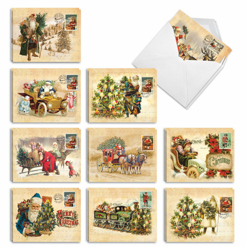 Santa Postcards, Assorted Set Of Printed Christmas Notecards ...