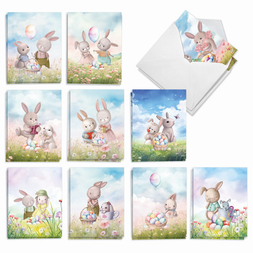 Fluffy Bunnies, Assorted Set Of Printed Easter Notecards - AM10985EAG ...