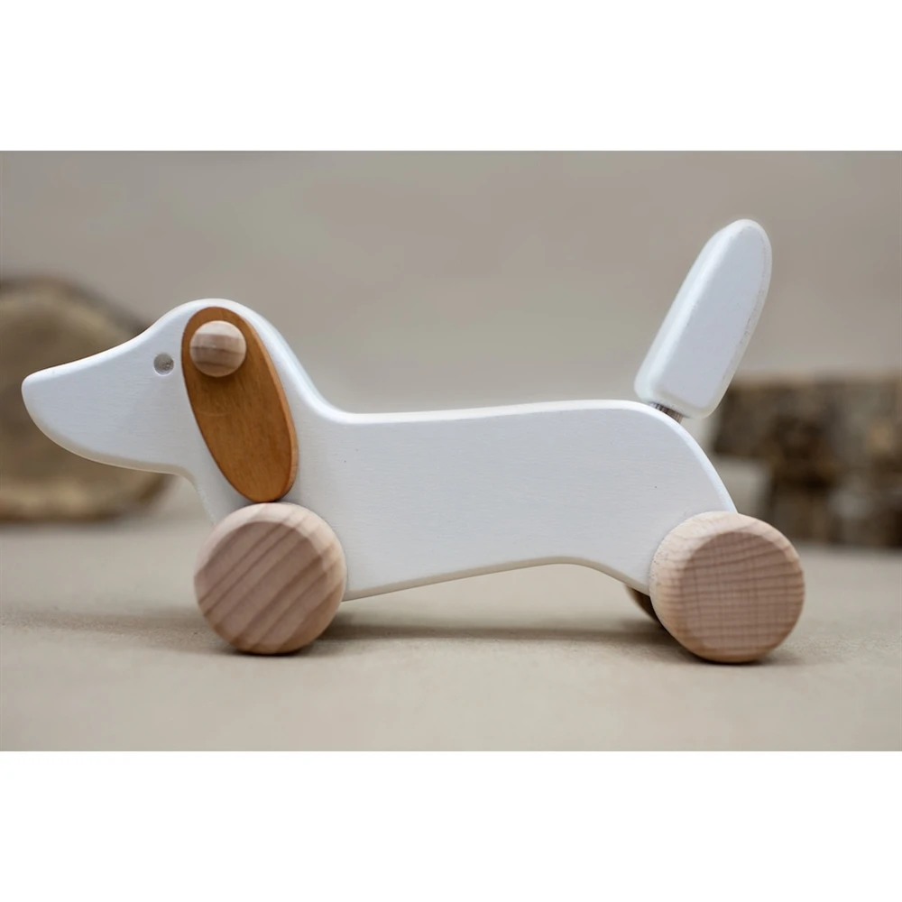 Wooden Dog Push Pull Toy | Natural Toddler Toys | Push Pull