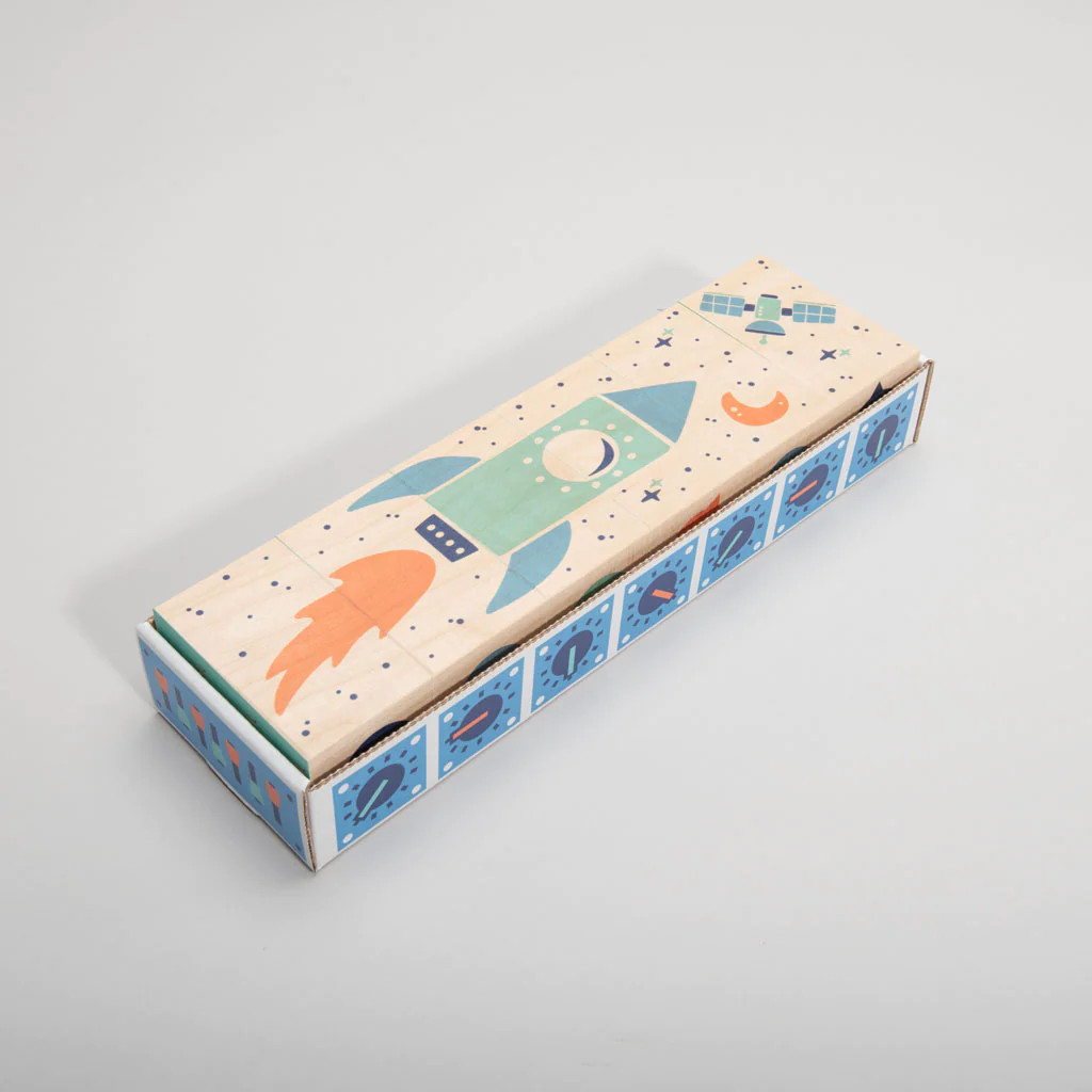 Wooden Toddler Toys | Space Themed Building Blocks | Made in the USA